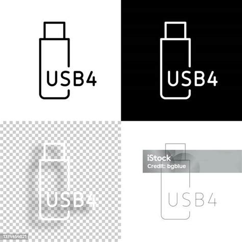 Usb4 플래시 드라이브 디자인 아이콘입니다 빈 흰색 및 검은색 배경 선 아이콘 4에 대한 스톡 벡터 아트 및 기타 이미지