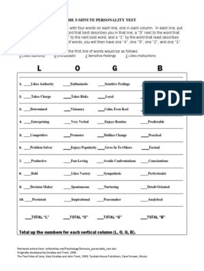 L O G B The 5 Minute Personality Test Pdf Decision Making