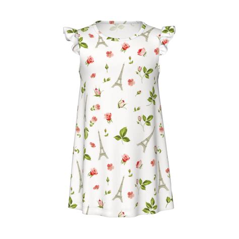 Flower Eiffel Tower Girls Nightgowns Pajamas For Girls Soft Flutter