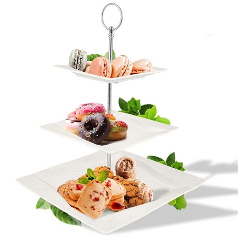 PATERA PORCELANOWA NOWOCZESNA BIAŁA 3 POZIOMY TACKA DESEROWA NA CIASTO