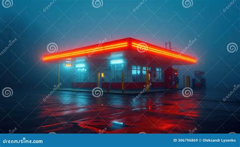 Gas Station On A Foggy Evening Stock Illustration Illustration Of