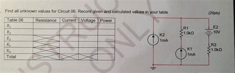 solved find all unknown values for circuit 06 record given