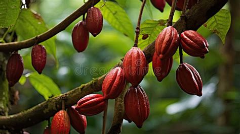 Cocoa Bean On The Tree In The Forest Food Concept Stock Illustration