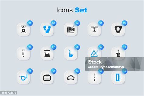 세트 플루트 아프리카 Darbuka 드럼 기타 피크 트럼펫 하모니카 일렉트릭베이스 기타 스테레오 스피커 및 색소폰 아이콘 벡터 0명에 대한 스톡 벡터 아트 및 기타 이미지
