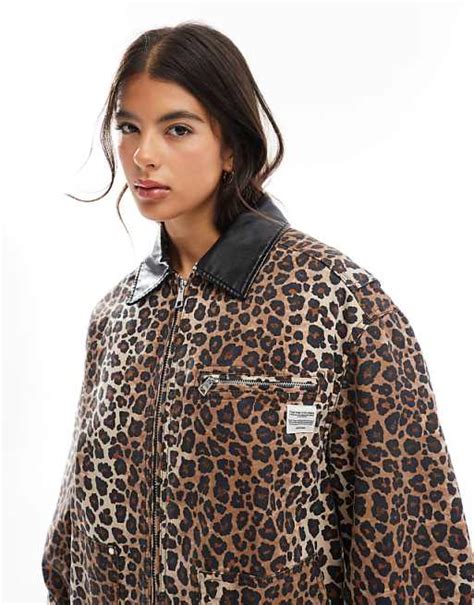 Bershka Contrast Collar Trucker Jacket In Leopard Print Asos