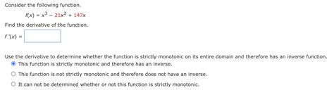 Solved Consider The Following Function Fxx3−21x2147x