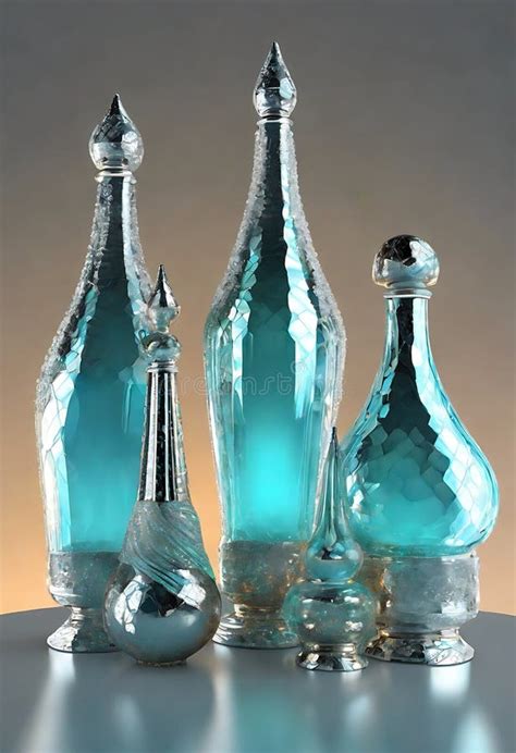 Five Glass Bottles Of Various Shapes And Sizes Stock Illustration Illustration Of Beautiful