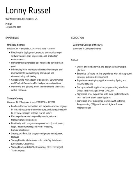 Engineer Java Resume Samples Velvet Jobs