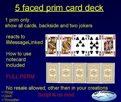 Second Life Marketplace 5 Faced Prim Card Deck Boxed