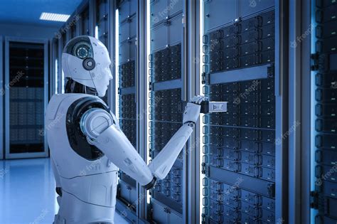 premium photo automation server room with 3d rendering robot arm