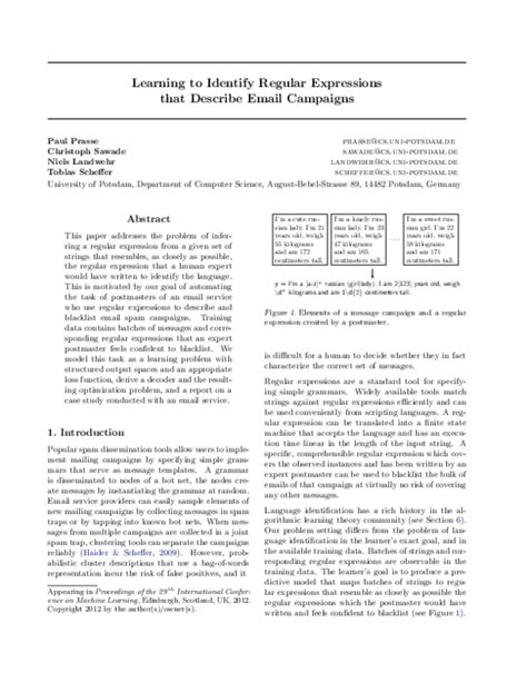 Pdf Learning To Identify Regular Expressions That Describe Email