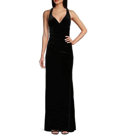 B Darlin Wide Strap V Neck Lace Up Back Strap Velvet Dress Dillards