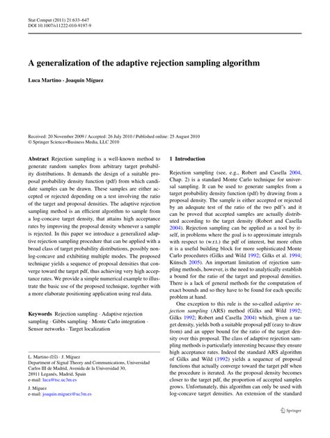 Pdf A Generalization Of The Adaptive Rejection Sampling Algorithm