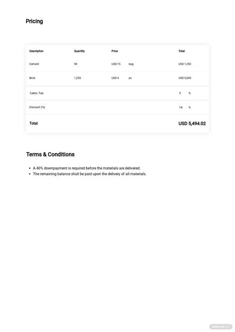 Construction Material Quotation Template Free Pdf Word