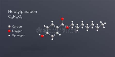 Heptylparaben Molecule 3d Rendering Flat Molecular Structure With Chemical Formula And Atoms
