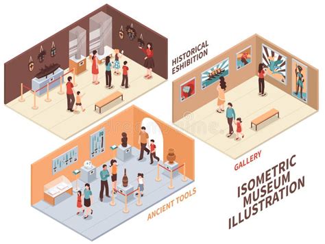 Vector Isometric Low Poly Museum Interior Stock Vector Illustration