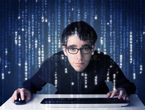 Hacker Decoding Information From Futuristic Network Technology Stock