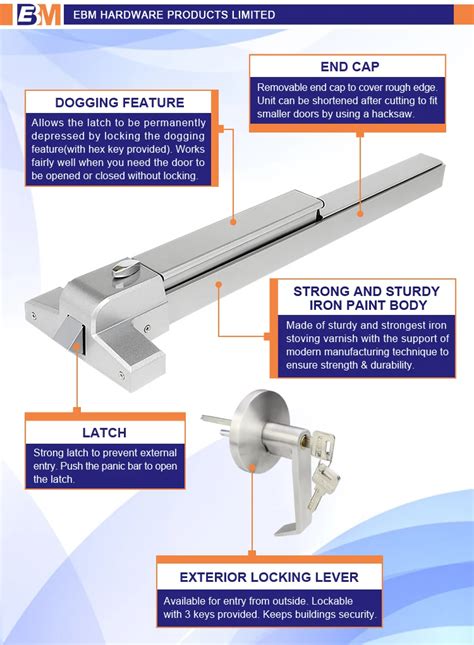 Emergency Device Panic Lock Set With Alarm Lever Handle Panic Exit Device Push Bar Panic Lock