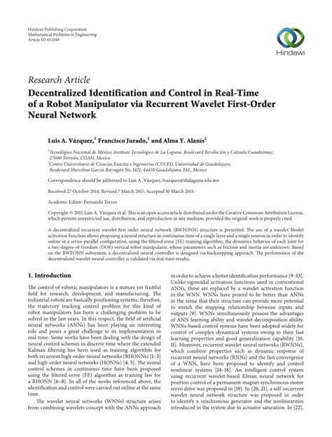 Pdf Decentralized Identification And Control In Real Time Of A Robot Manipulator Via Recurrent