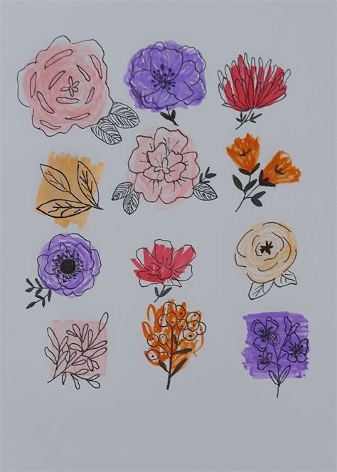Colorful Flowers Easy Doodles