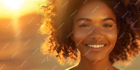 Premium Photo Smiling African American Woman With Curly Hair On A