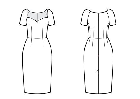 Technical Drawing Of Elegant Dress Front And Back Views Premium Vector