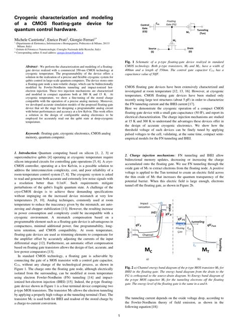 Pdf Cryogenic Characterization And Modeling Of A Cmos Floating Gate