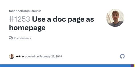 Use A Doc Page As Homepage · Issue 1253 · Facebookdocusaurus · Github