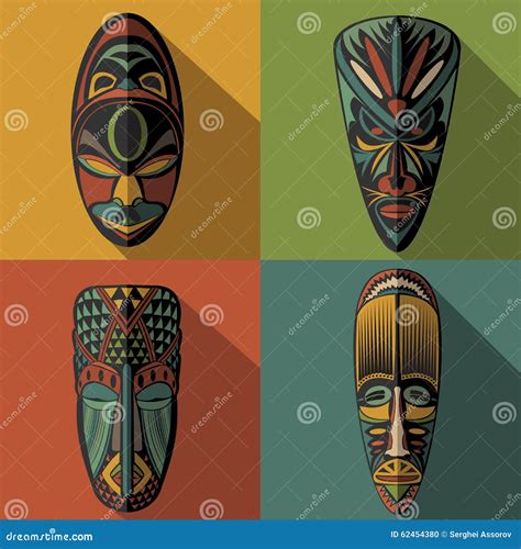 套在颜色背景的非洲种族部族面具 向量例证 插画 包括有 圆形剧场 人力 种族 闹事 平面 艺术 62454380