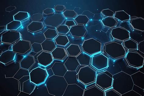 Abstract Hexagons With Nodes Digital Geometric With Lines And Dots On Blue Background Technology