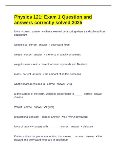 Physics 121 Exam 1 Question And Answers Correctly Solved 2025 Physics 121 Stuvia Us