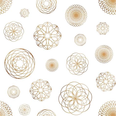 흰색 배경에 황금 등고선으로 그려진 다양한 둥근 기하학적 모양이 있는 추상적이고 매끄러운 패턴입니다 벽지 포장지 직물 인쇄 배경을 위한 우아한 벡터 삽화 프리미엄 벡터