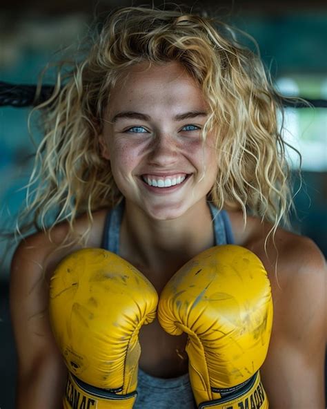 A Woman With Yellow Boxing Gloves That Says Quot Shes A Big Smile Quot