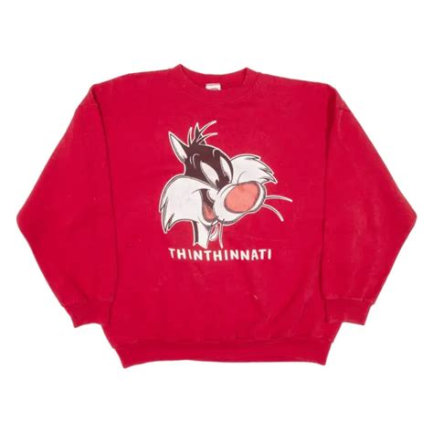 VINTAGE WARNER BROS Looney Tunes Sylvester Sweatshirt Red 90s Mens 2XL