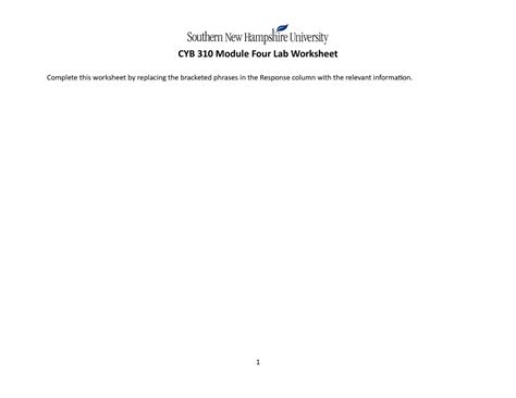 CYB 310 Module Four Lab Worksheet CYB 310 Module Four Lab Worksheet