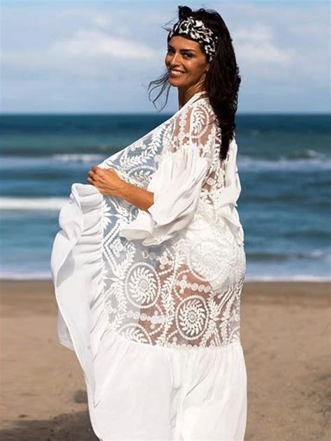 Купить Купальник White Lace Chiffon Long Blouse Shirt Women Beach