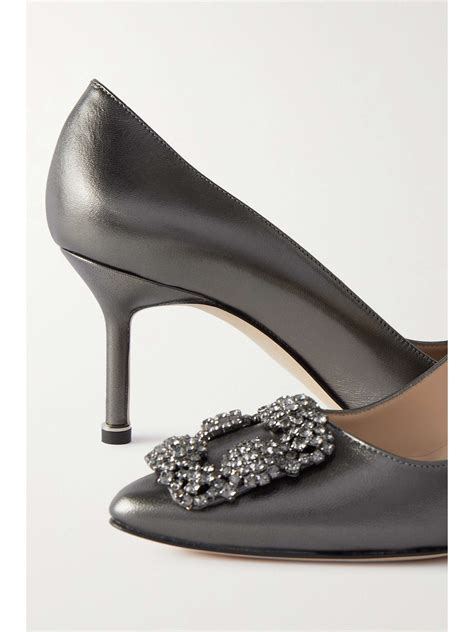 Manolo Blahnik Hangisi 70 Embellished Metallic Leather Pumps Net A Porter