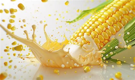 Corn Food Wallpaper With Splash Of Milk On Plain Color Background Of