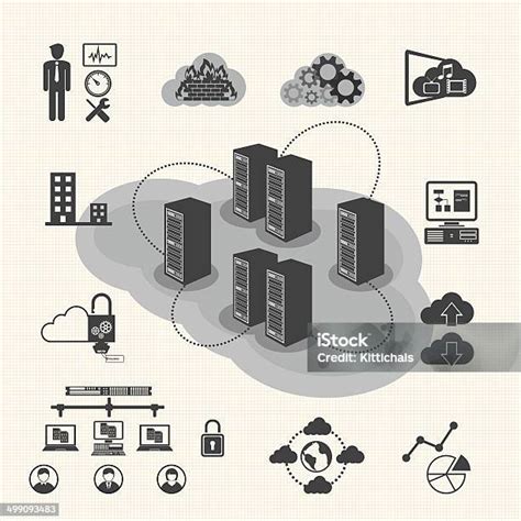 Kumpulan Ikon Big Data Komputasi Awan Dan Konsep Jaringan Ilustrasi