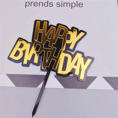 골드 아크릴 해피 버스데이 케이크 토퍼 블랙 더블 레이어 컵케익 토퍼 아이 생일 파티 케익 장식 베이비 샤워케이크 데코용품