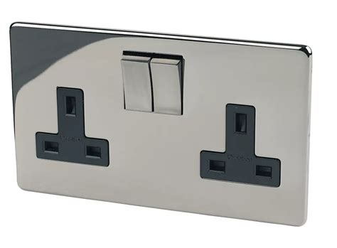 Crabtree Platinum 13A 2 Gang DP Switched Plug Socket Black Nickel With Black Inserts Screwfix