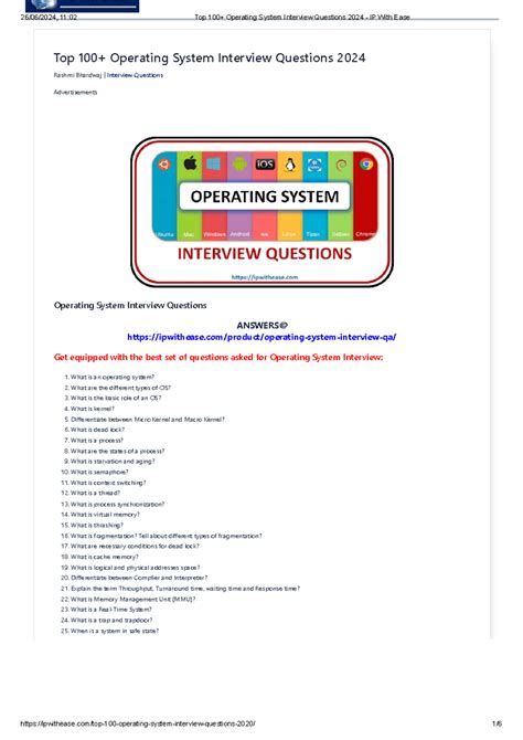 Top Operating System Interview Questions IP With Ease Top