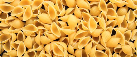 Uncooked Macaroni Shell Shape Pasta Texture Background Banner Stock