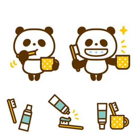 歯みがきをするパンダのイラストと歯ブラシのイラスト よはくにイラスト