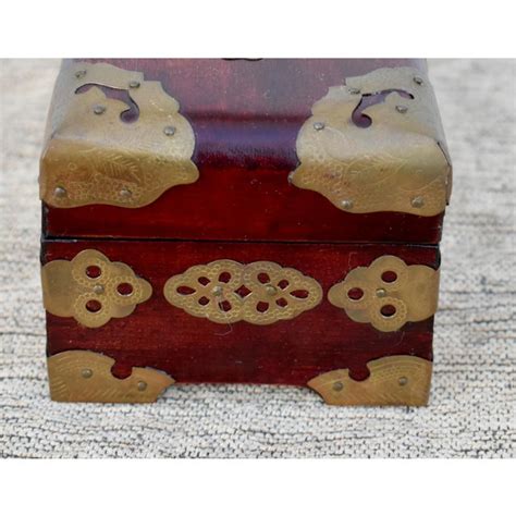 Vintage Chinese Rectangular Jewelry Box W Carved Stone And Brass Mounts