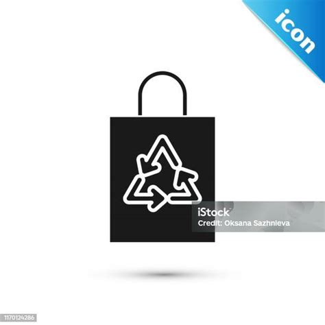 Zwarte Plastic Zak Met Recycle Icoon Geïsoleerd Op Witte Achtergrond
