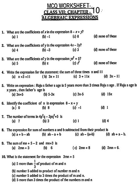 Algebraic Expression Pdf