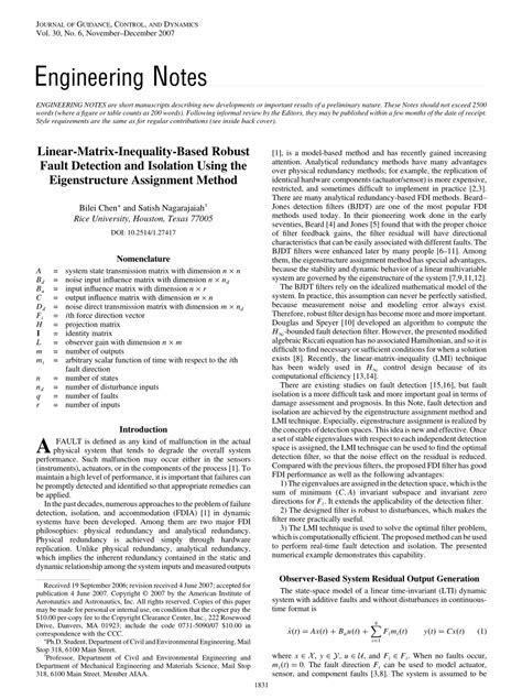 Pdf Linear Matrix Inequality Based Robust Fault Detection And