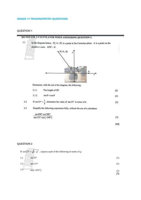 Grade 11 Trigonometry Practice Questions Pdf