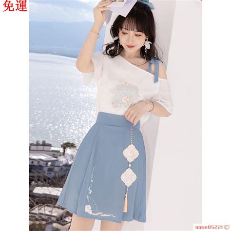 【現貨速發】大尺碼女裝 夏天套裝 大碼女裝 改良漢服 套裝女夏季新款文藝復古中國風漢元素連衣裙兩件套 女生套裝 蝦皮購物